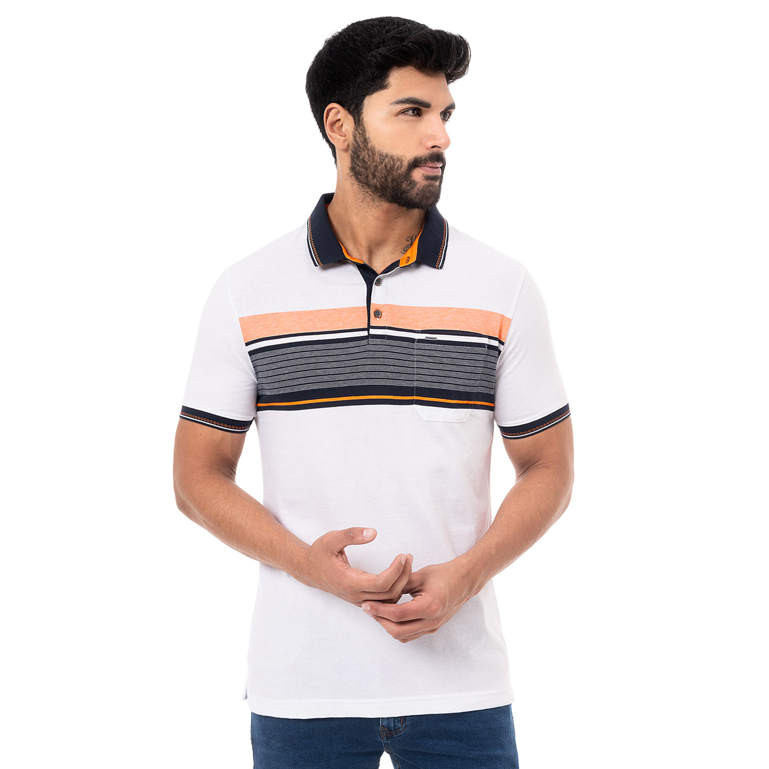 Polo Box Jersey Listado M/C Regular Fit Lhors Blanco | Diverxia
